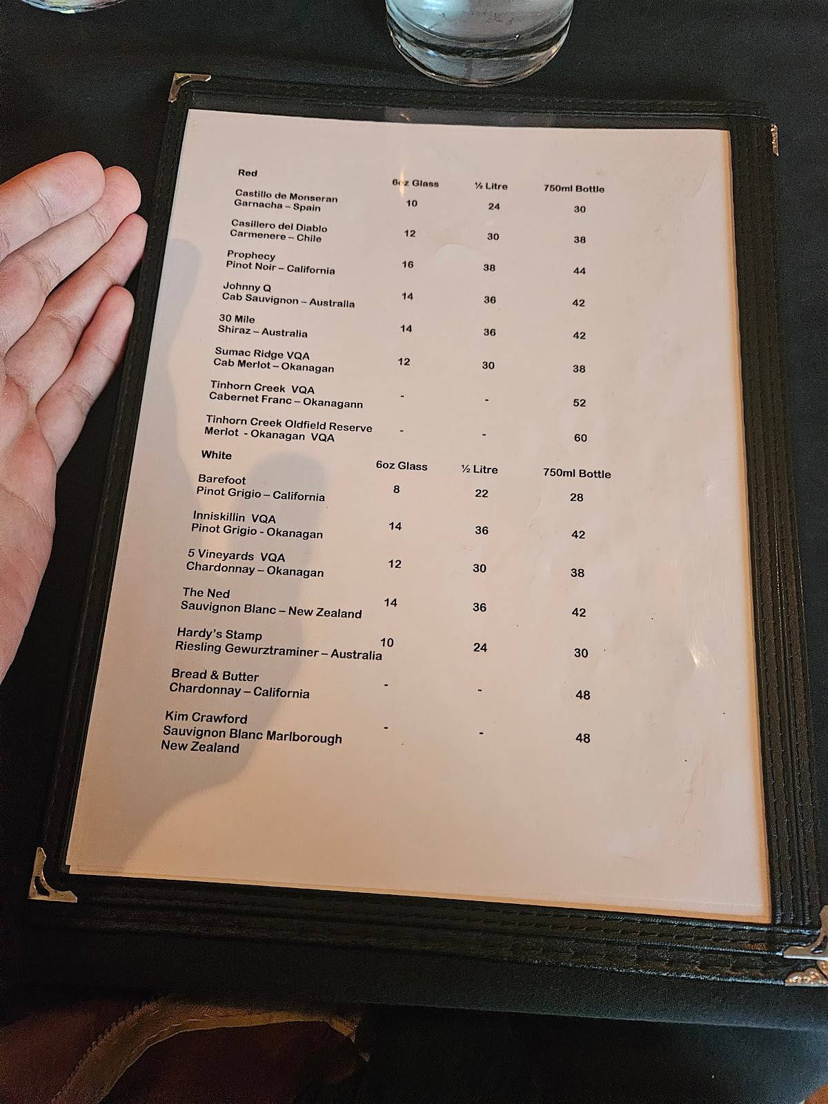 Menu at Chameleons restaurant, Parksville