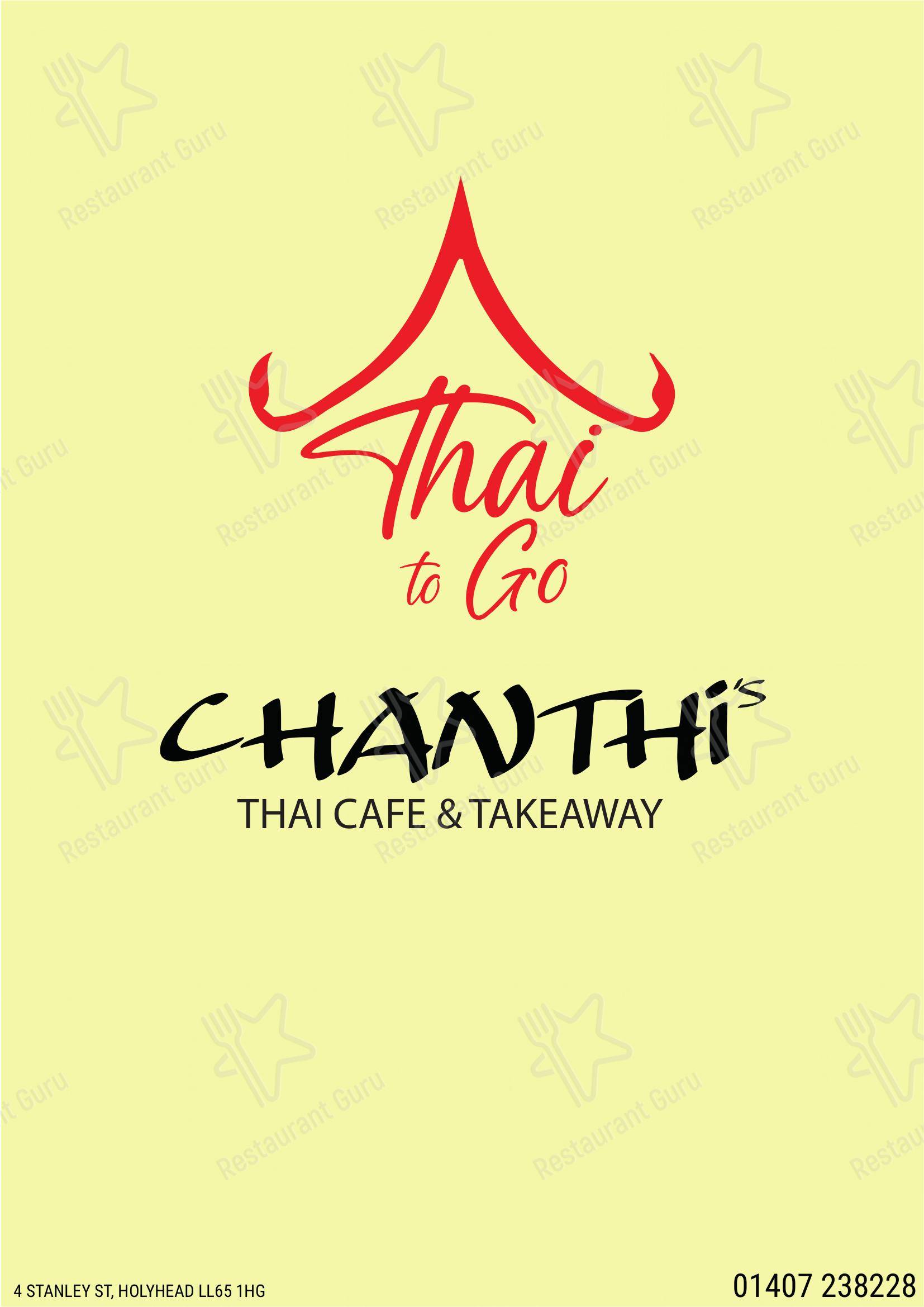 Menu at Chanthi's Thai to Go restaurant, Holyhead