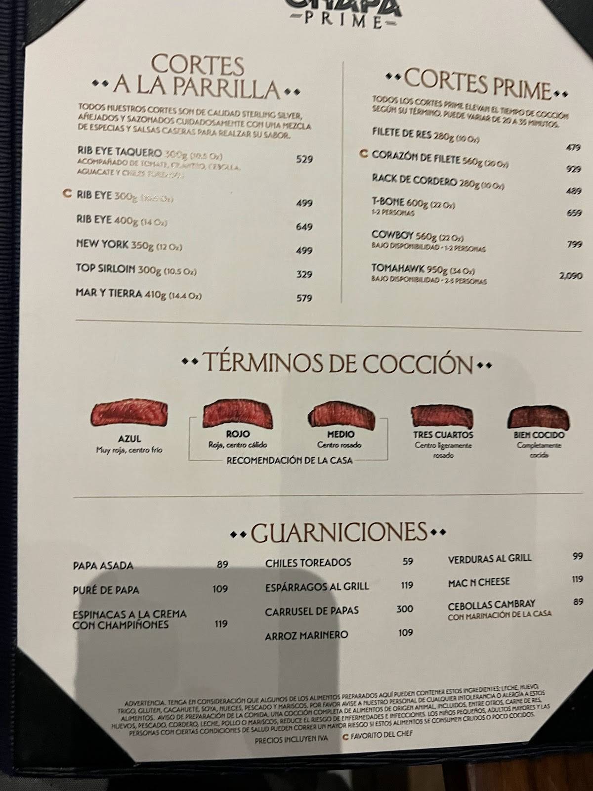 Menu at Chapa Prime restaurant, Ciudad Juarez, Av. P.º de la Victoria ...