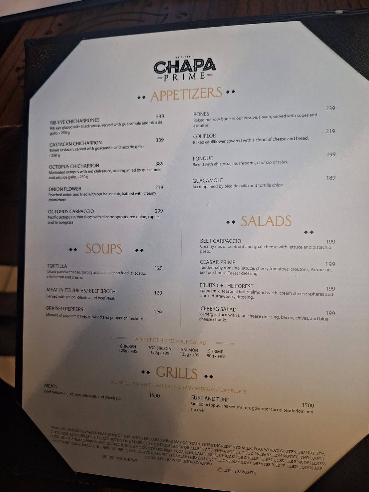 Menu at Chapa Prime restaurant, Ciudad Juarez, Av. P.º de la Victoria ...