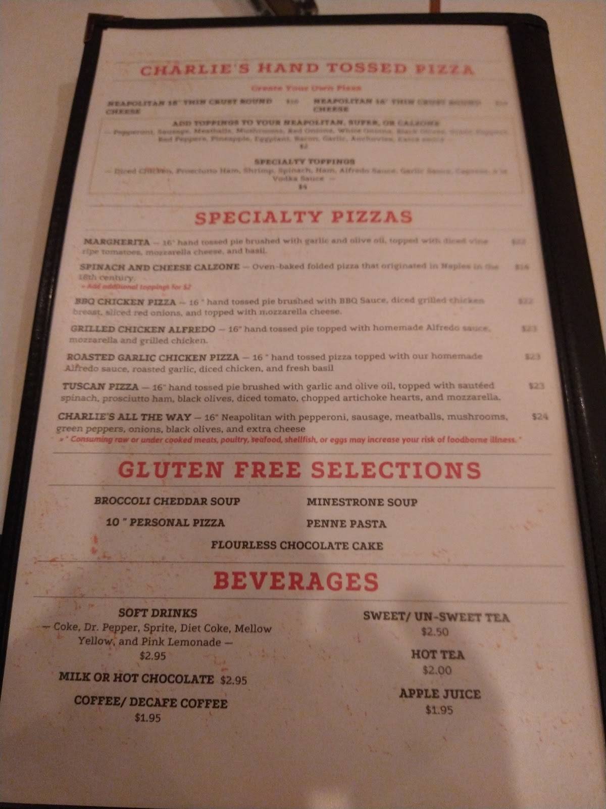 Menu at Charlie's Italian Restaurant, East Ellijay