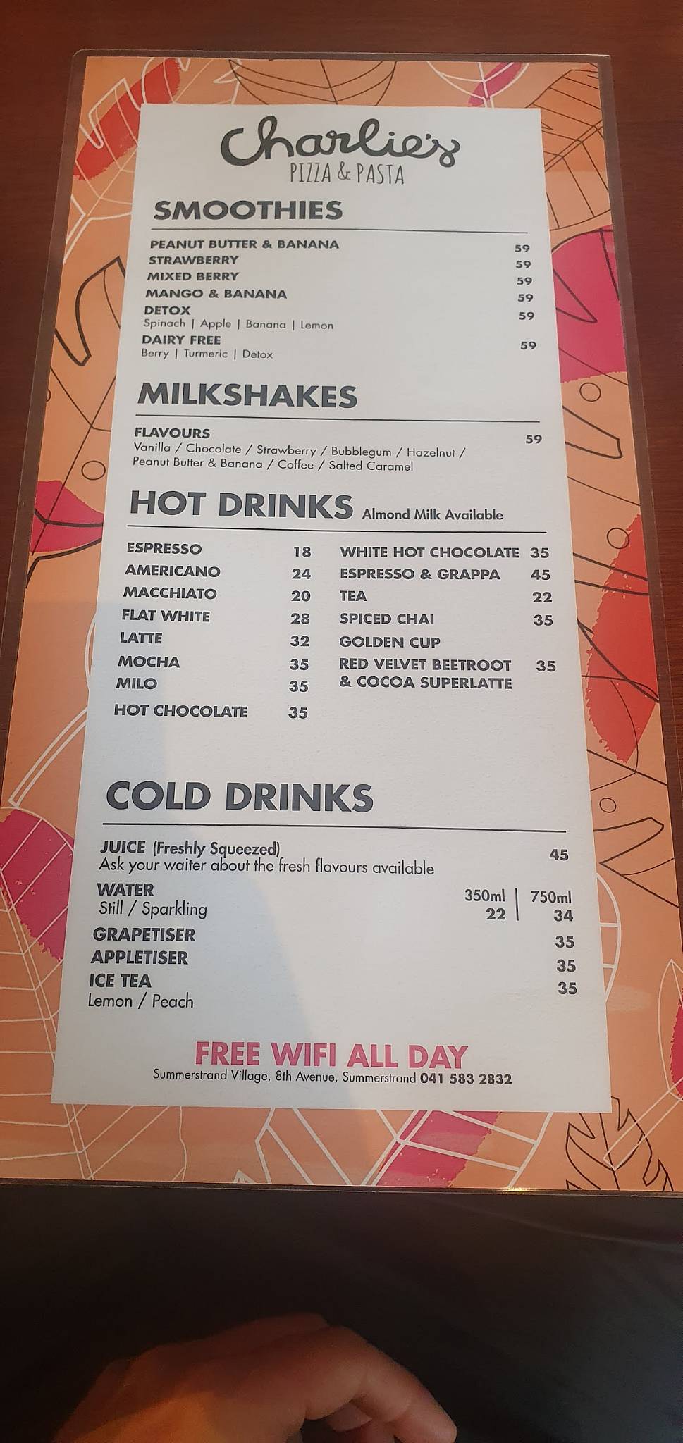 Menu at Charlie's Pizza & Pasta restaurant, Port Elizabeth ...