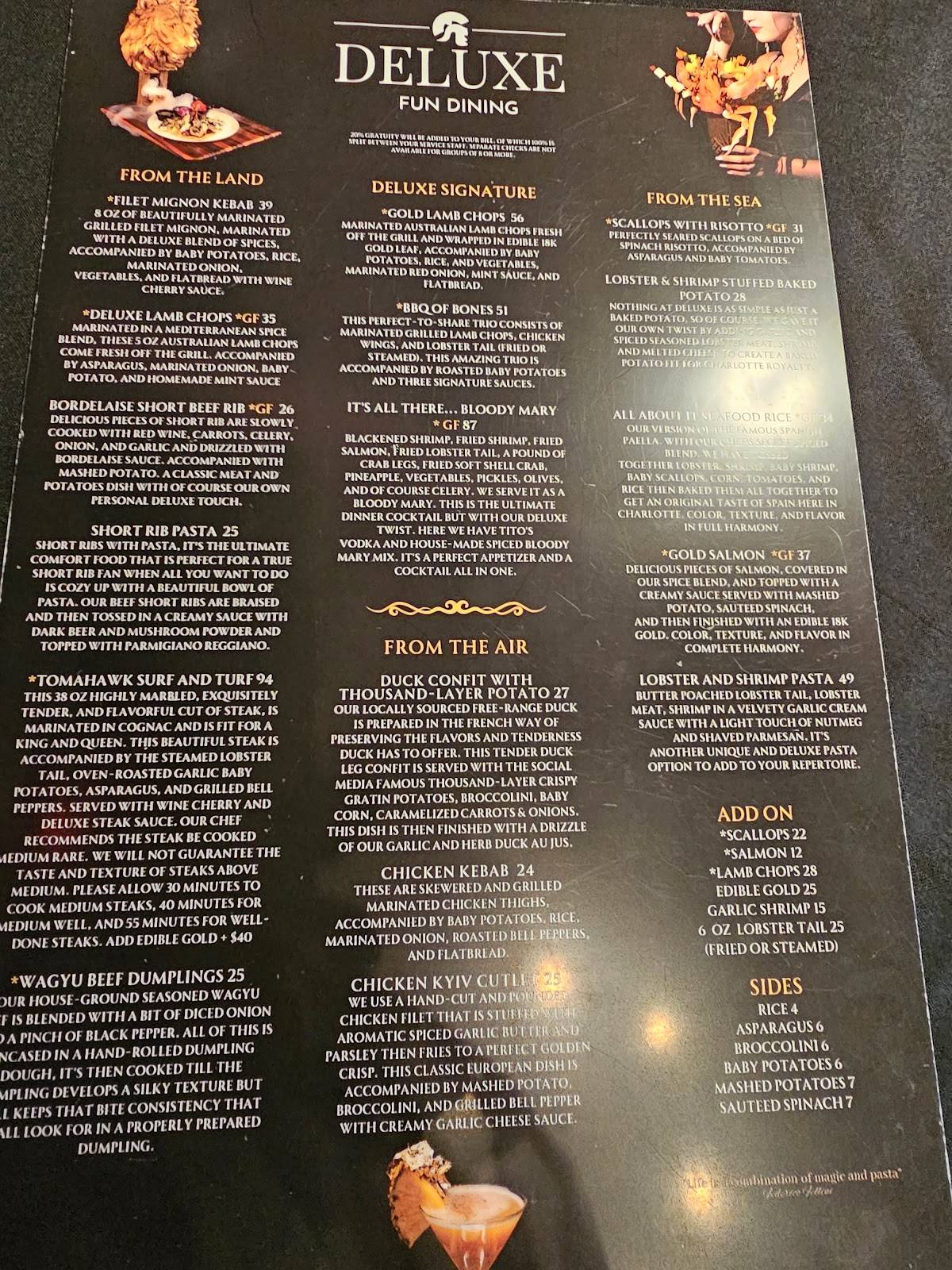 Menu at Deluxe Fun Dining restaurant, Charlotte