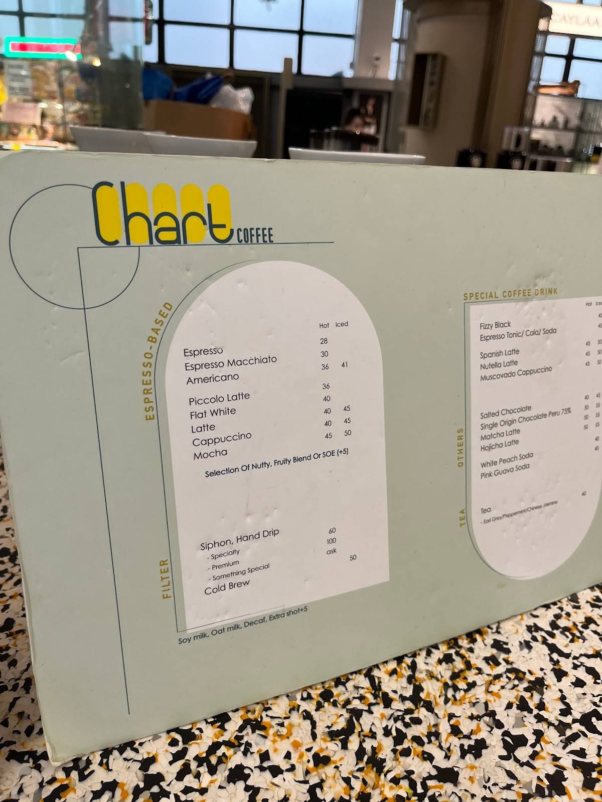 Menu at Chart Coffee (Central Market) cafe, Hong Kong