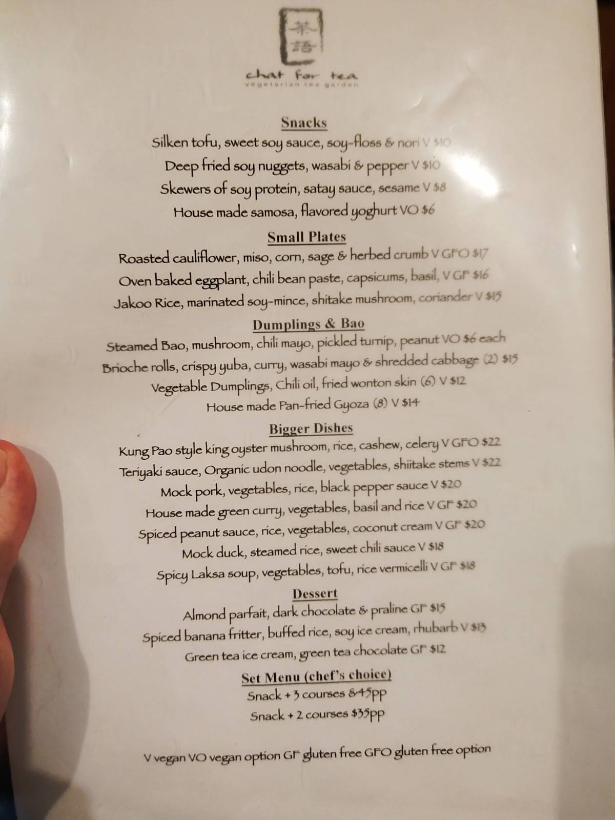 Menu at Chat For Tea Vegetarian Restaurant, Ballarat Central