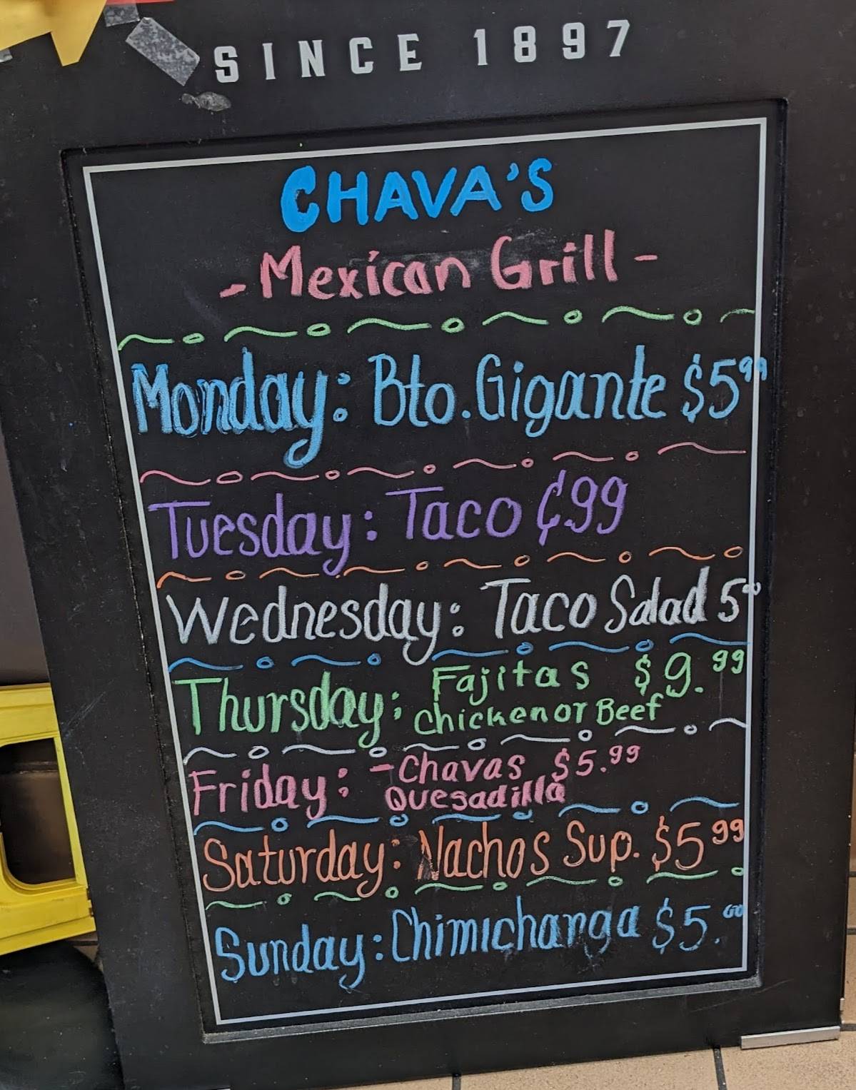 Menu at Chava's Mexican Grill restaurant, Huntington