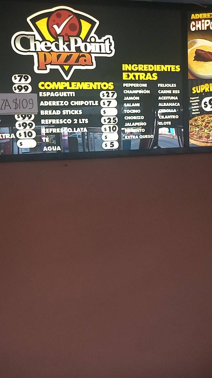Menu at Check Point Pizza restaurant, Guadalupe, Vista Fría 202