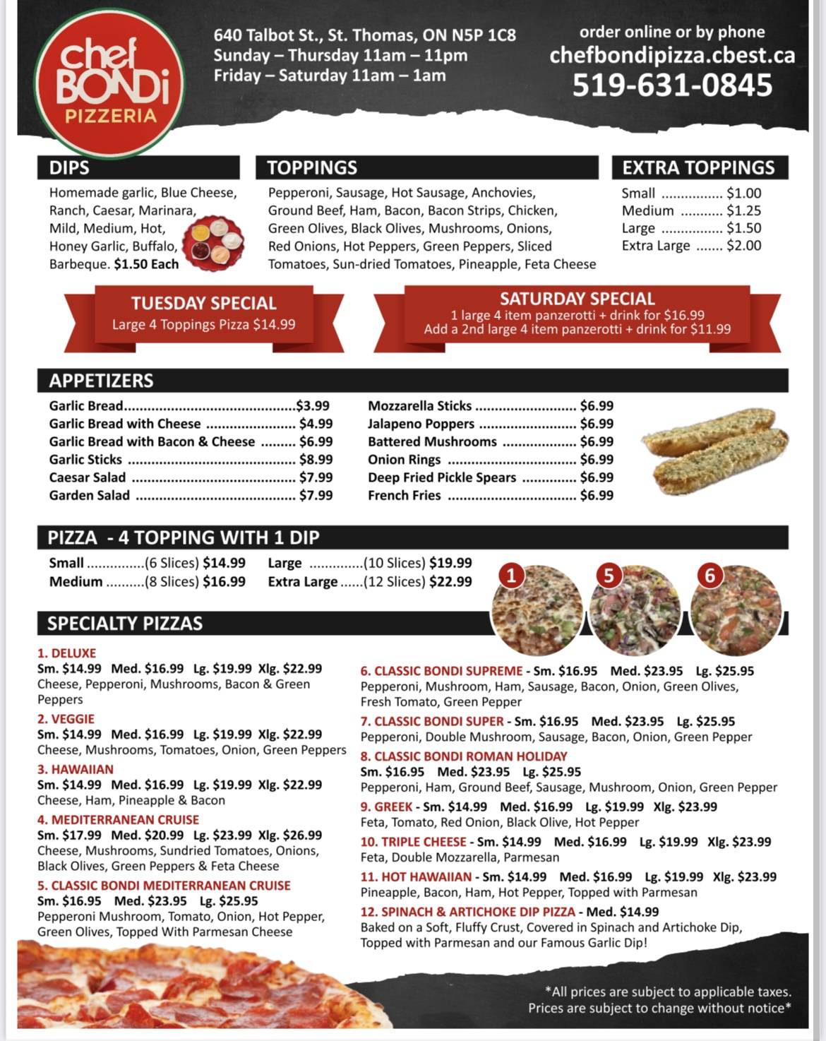 Menu at Chef Bondi Pizza Restaurant, Saint Thomas