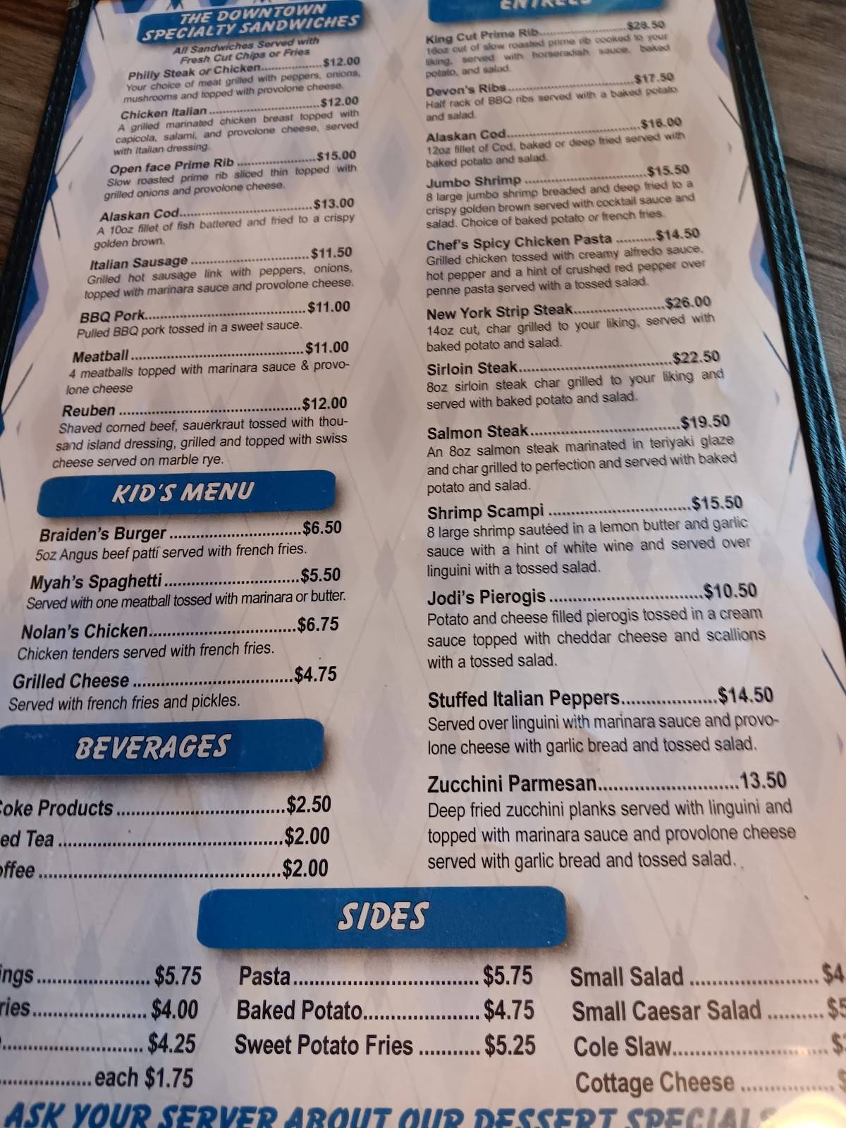 Menu at Chef Ray's Diamond Bar and Grill, East Liverpool