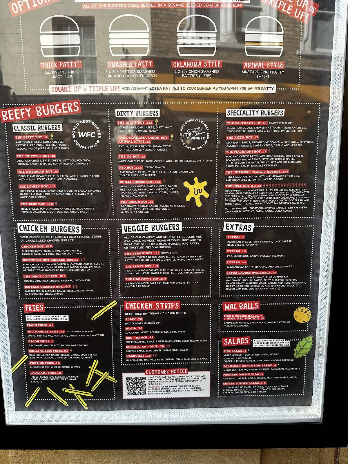 Menu at The Beefy Boys restaurant, Cheltenham