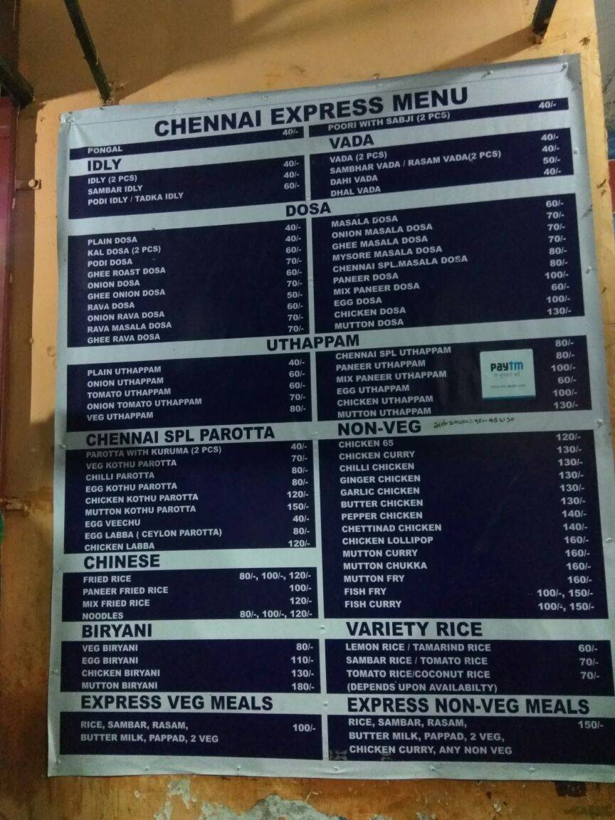 Menu at Chennai Express- South Indian Restaurant, Warsaw