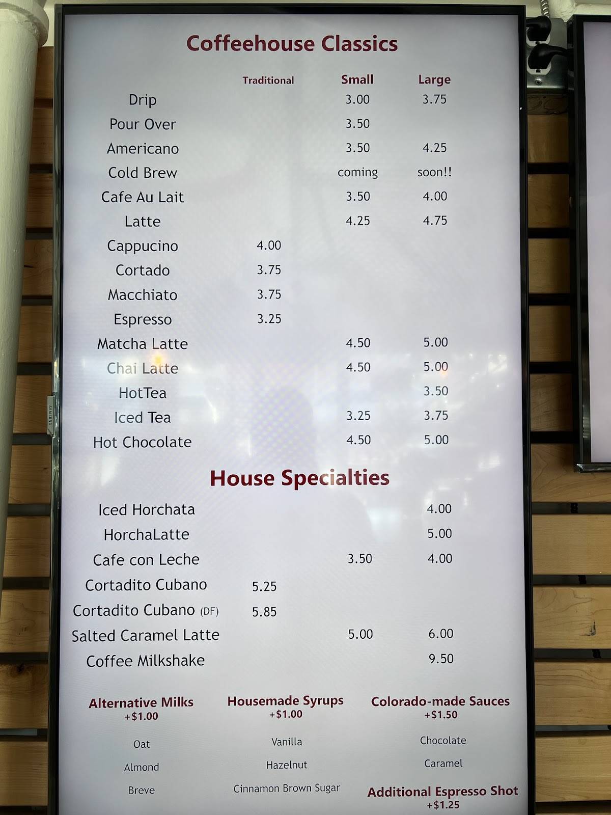 Menu at Cherry Bean Coffee Broadway, Denver