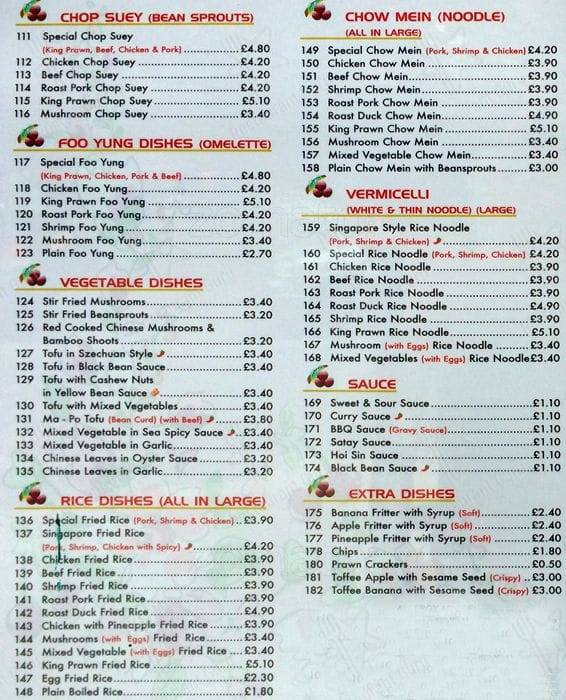 Menu at Cherry Take Away House restaurant, London