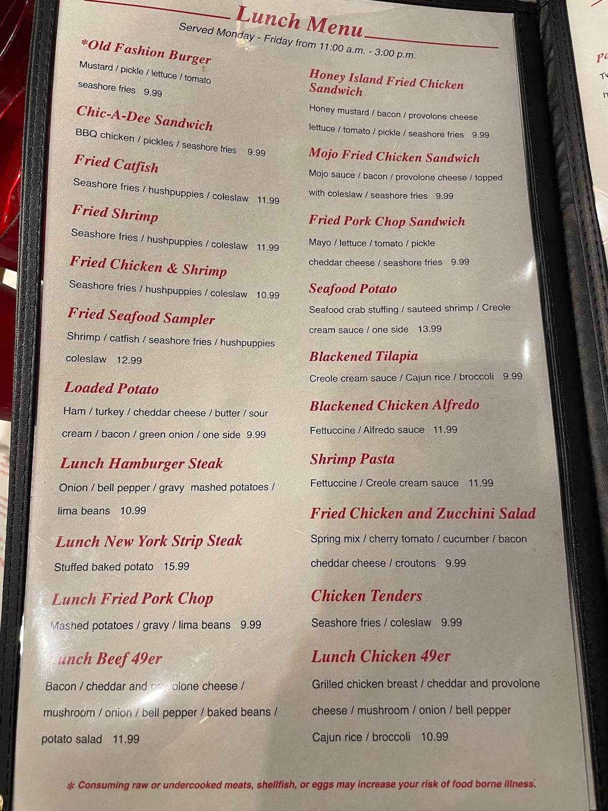 Menu at Chesterfield's pub & bar, Hattiesburg