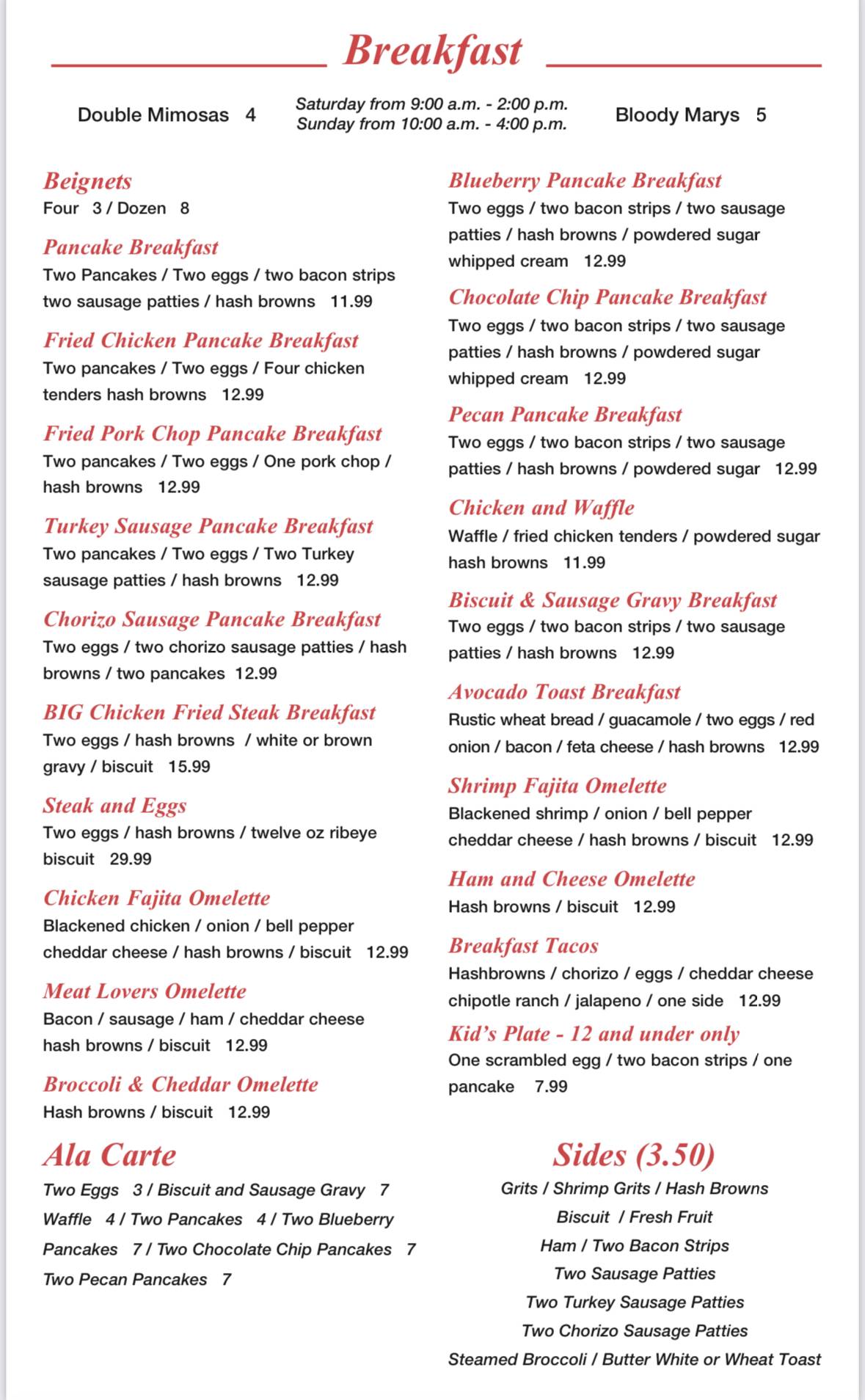 Menu at Chesterfield's pub & bar, Hattiesburg