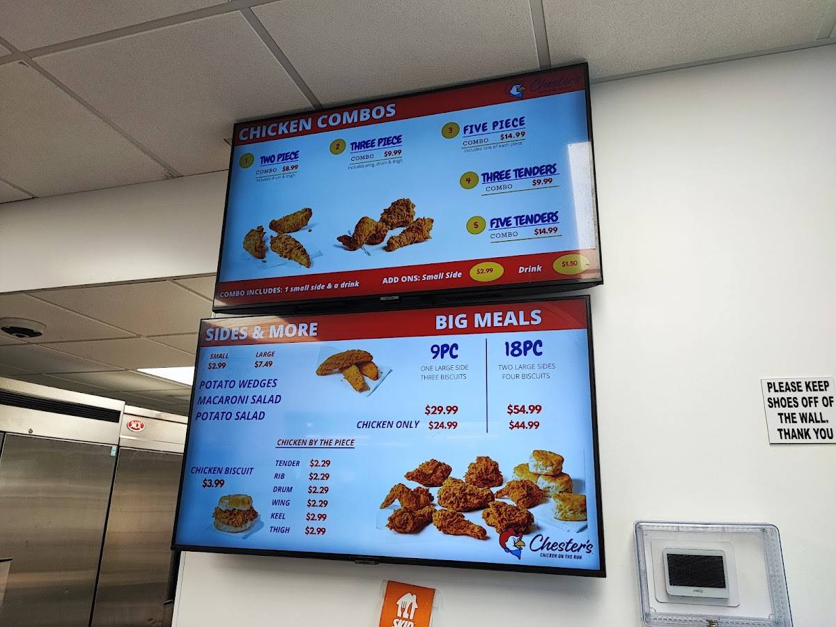 Menu at Chester’s Fried Chicken restaurant, Prince Albert