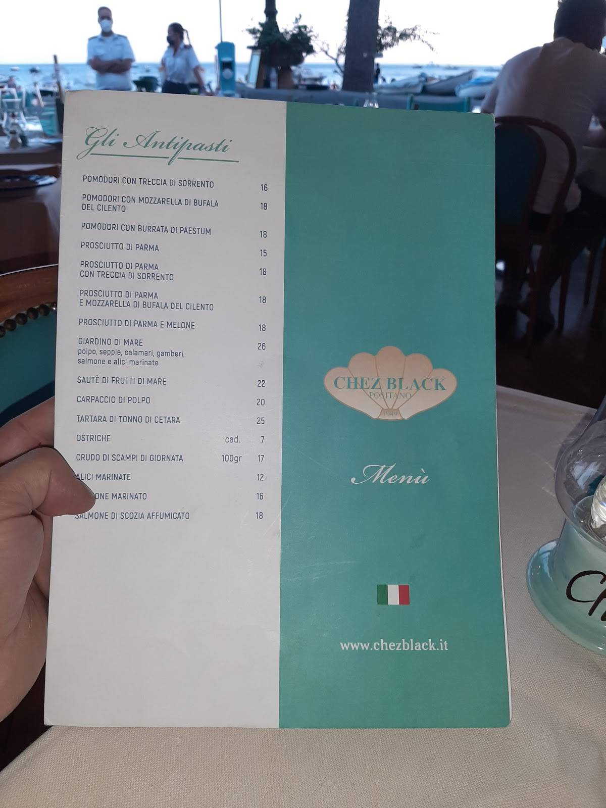 Menu at Chez Black restaurant, Positano