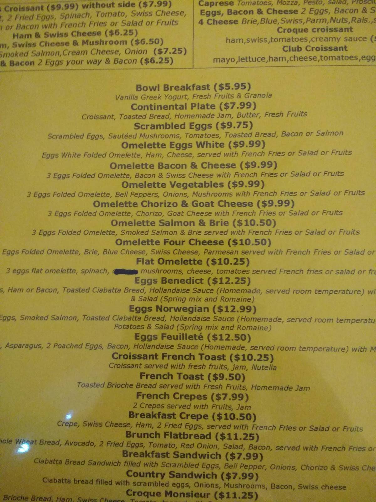 Menu at Chez David restaurant, Clearwater