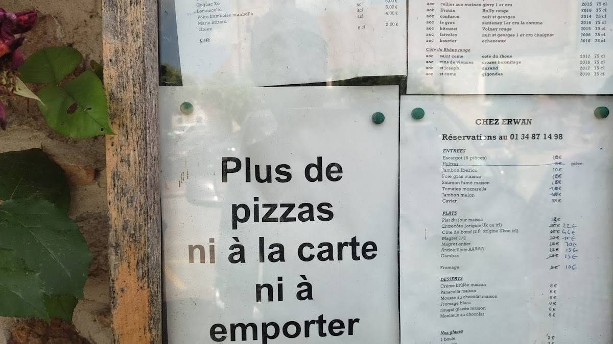 Menu au Chez Erwan pub et bar, Bourdonné