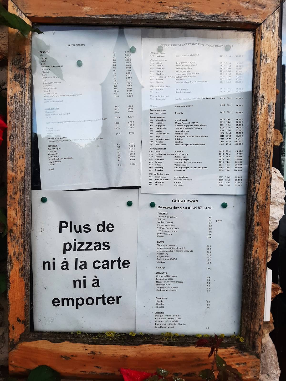 Menu au Chez Erwan pub et bar, Bourdonné