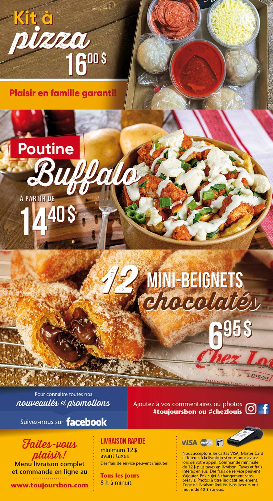 Menu au Chez Louis Poulet Et Pizza pizzeria, Drummondville, Bd Lemire