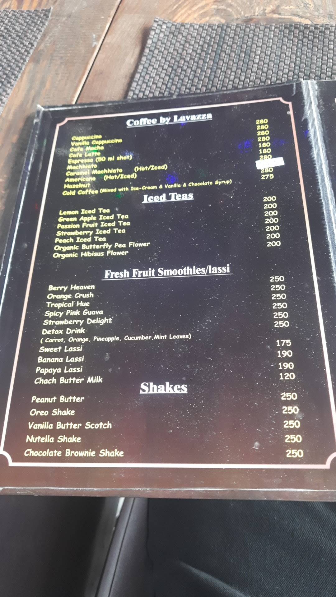 Menu at Chia Taj View Cafe, Agra