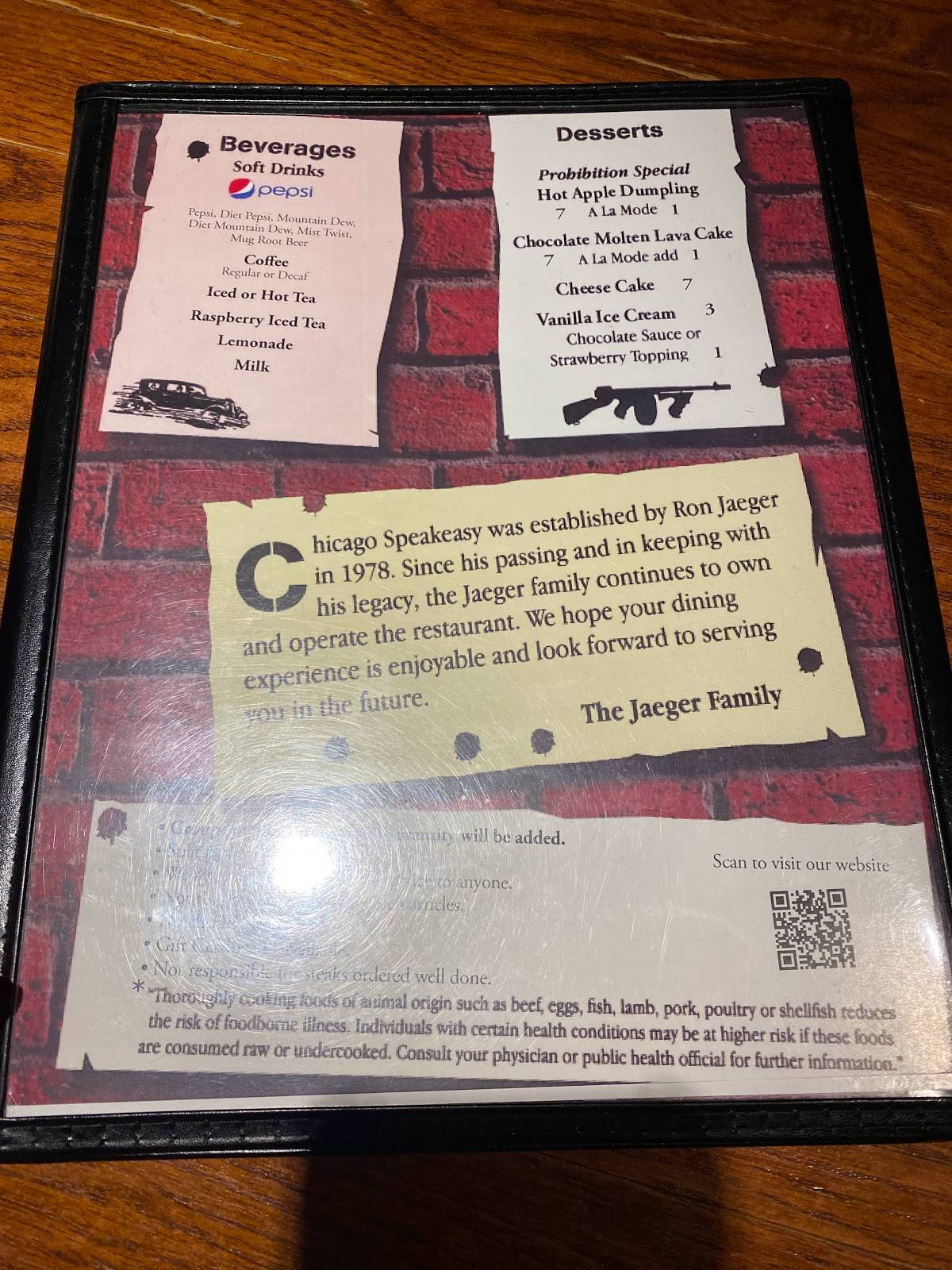 Menu at Chicago Speakeasy steakhouse, Des Moines
