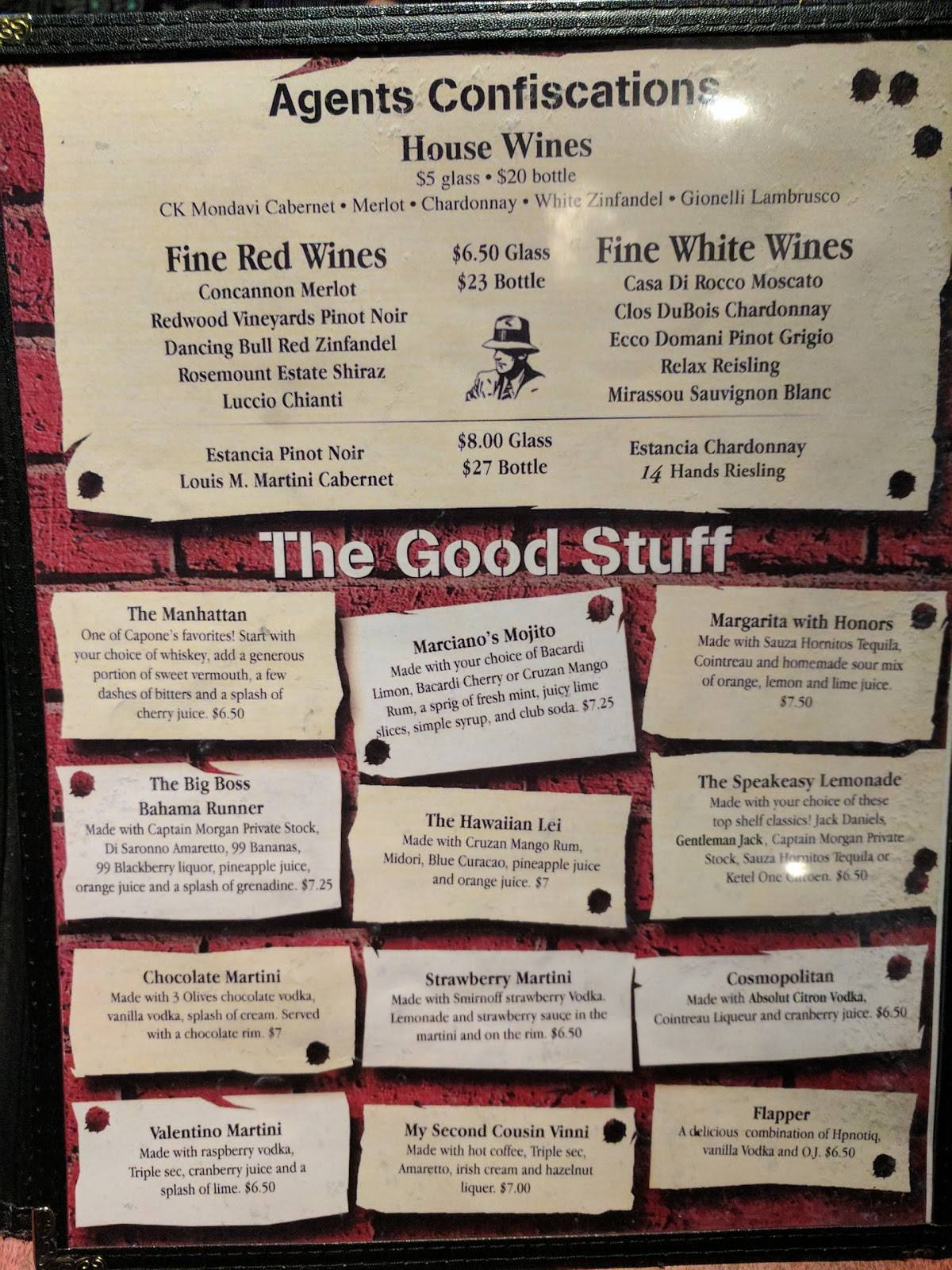 Menu at Chicago Speakeasy steakhouse, Des Moines
