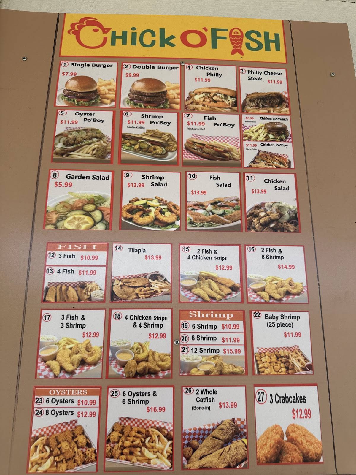 Menu at Chick O Fish restaurant, Tulsa