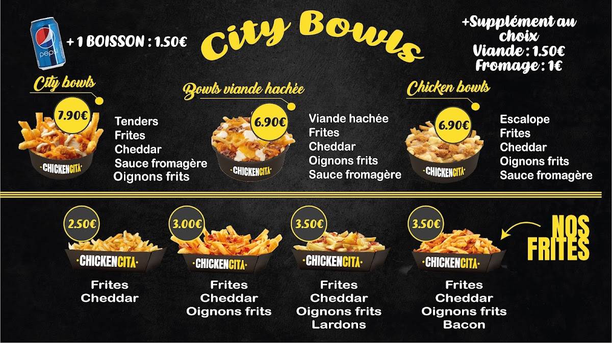 Menu au Chicken City restaurant, Mâcon