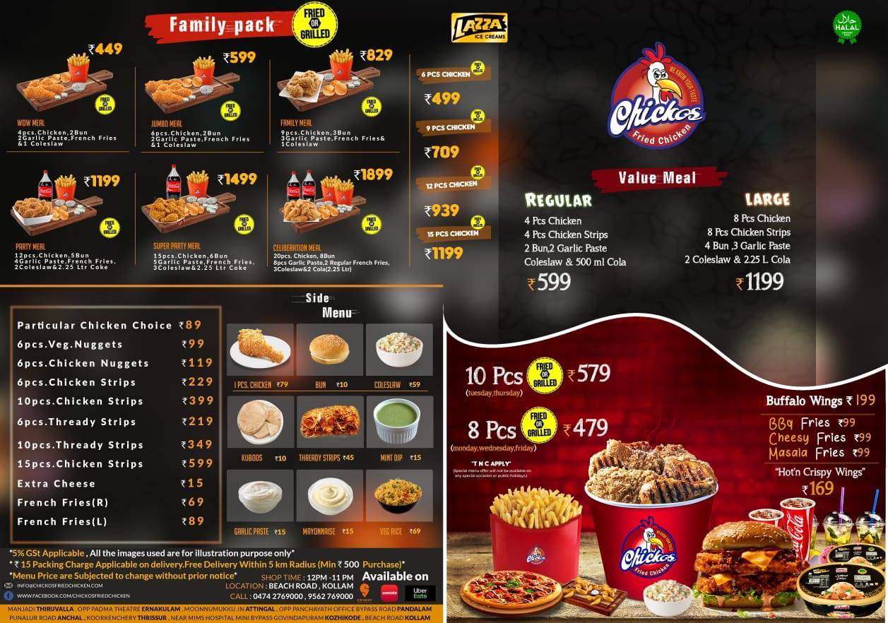 Menu at Chickos Fried Chicken, Kollam, Beach Rd