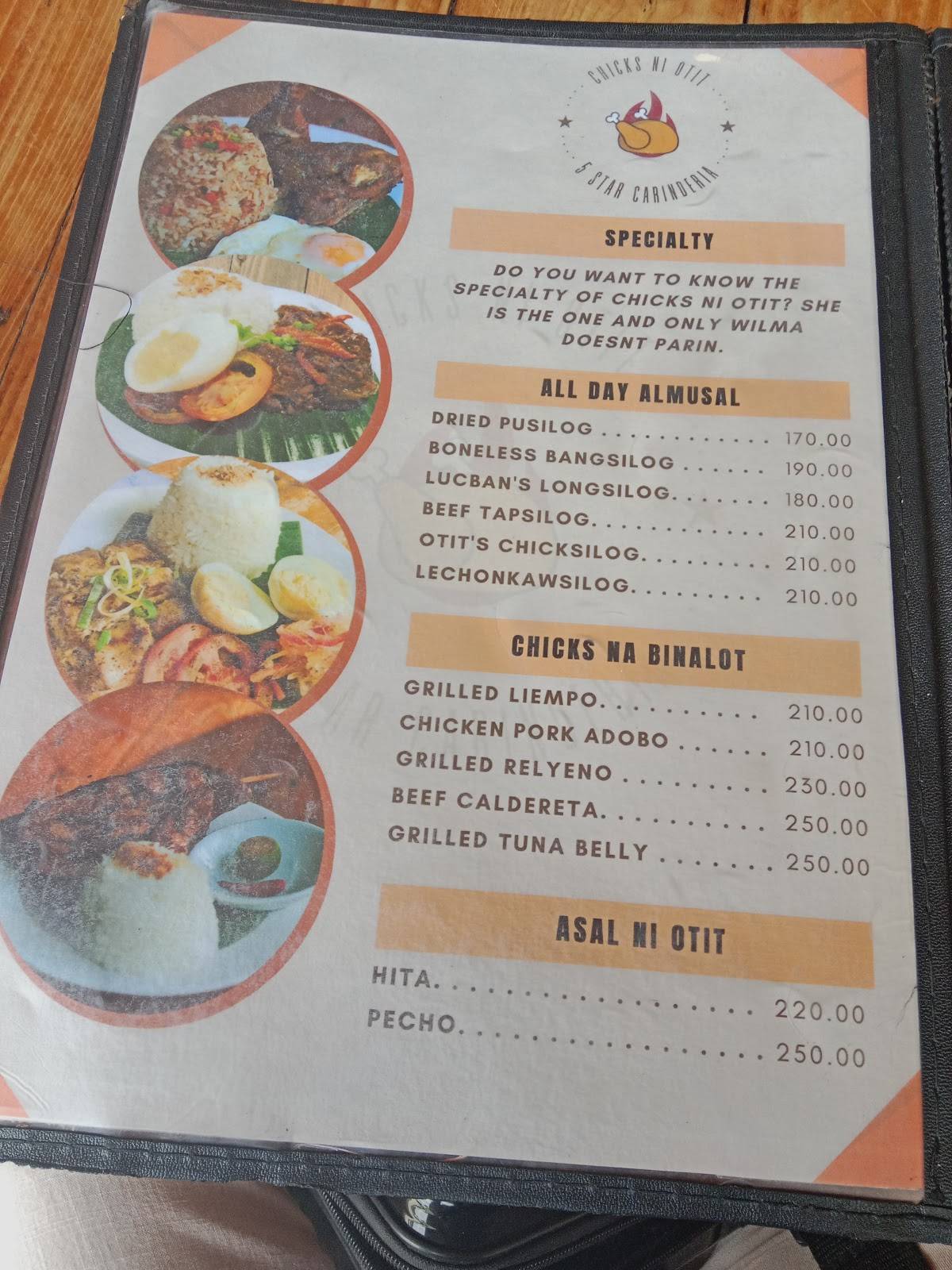 Menu at Chicks ni Otit Tagaytay restaurant, Tagaytay