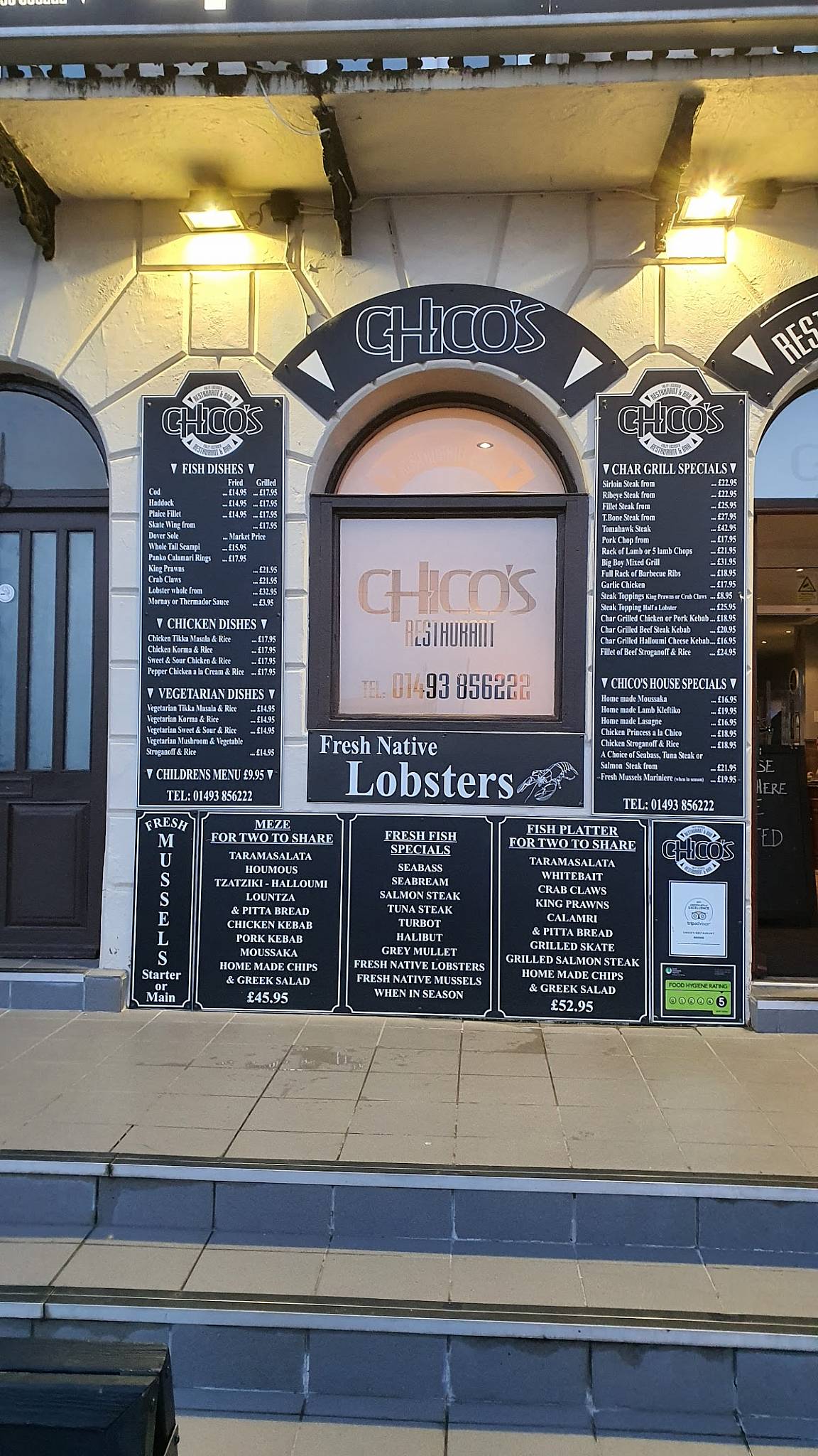 Menu at Chico's Restaurant, Great Yarmouth