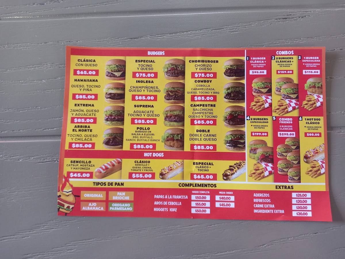 Carta del restaurante Carbon's Burger, Chihuahua