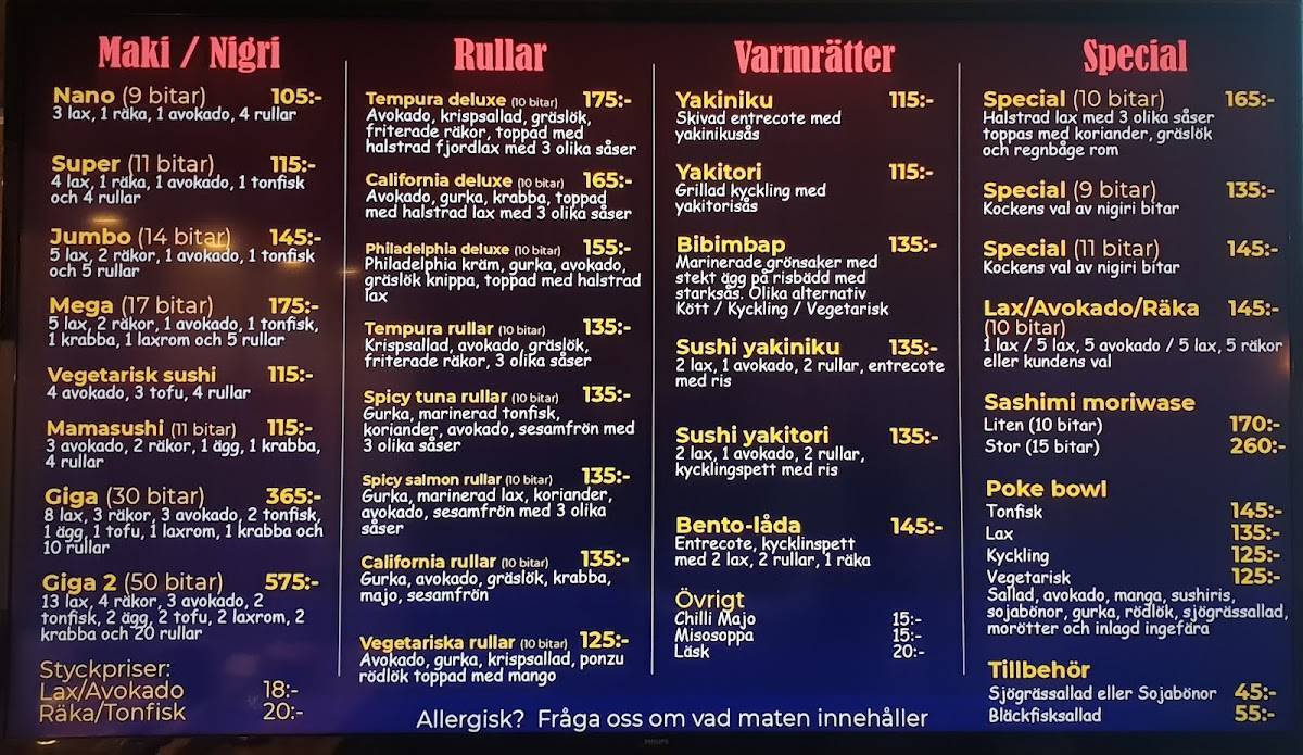 Menu at Anime sushi & ramen restaurant, Solna