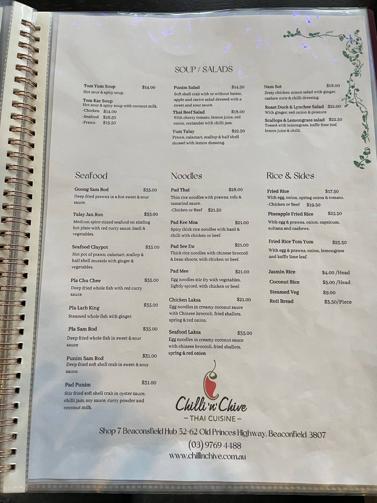Menu at Chilli n Chive Thai Restaurant & Tapas, Beaconsfield