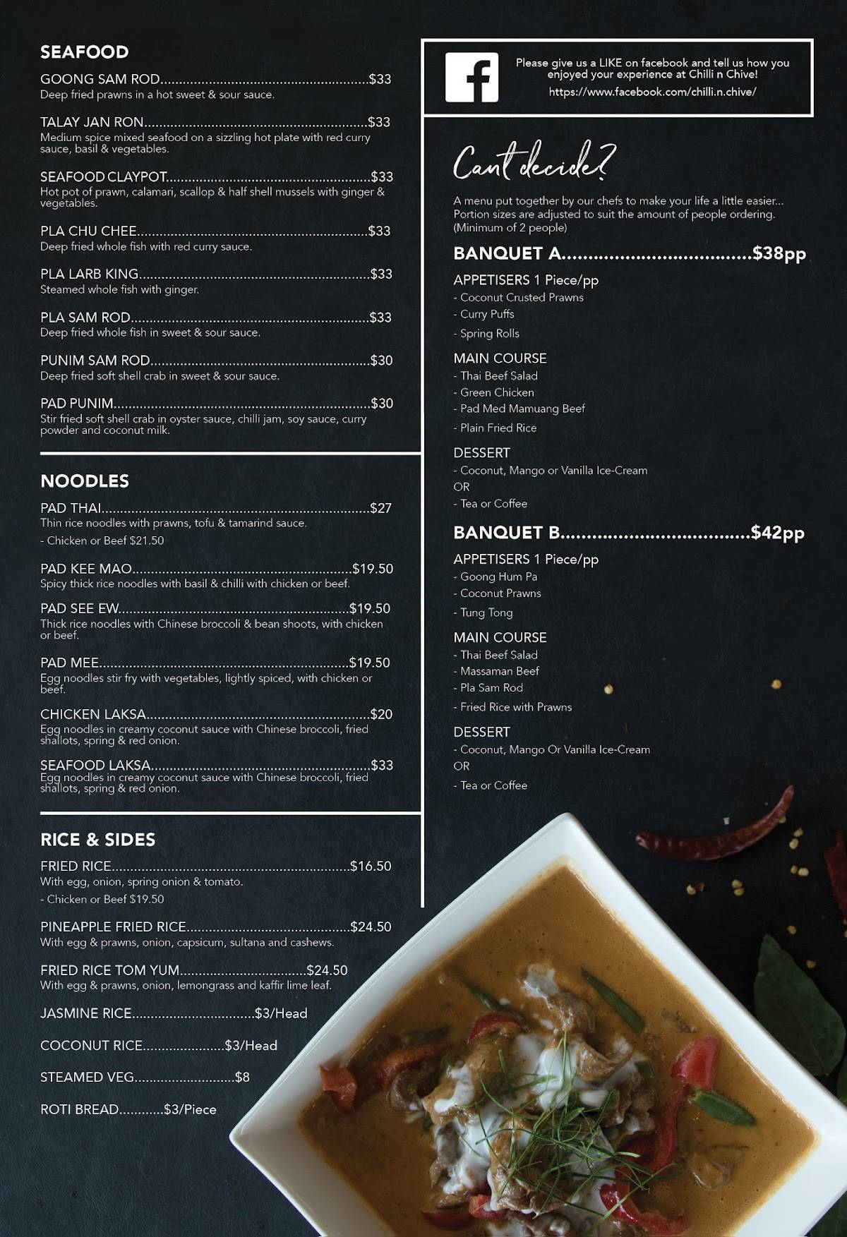 Menu at Chilli n Chive Thai Restaurant & Tapas, Beaconsfield
