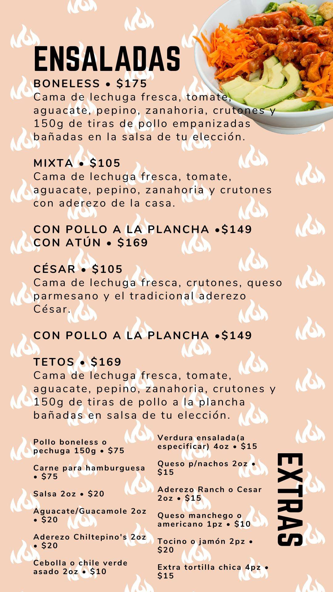 Menu at Chiltepinos Wings restaurant, Nogales, Boulevard El Greco 70