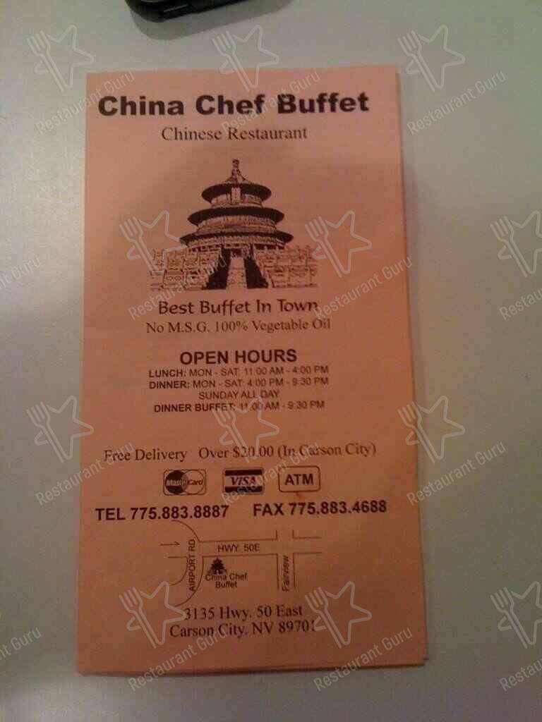 Menu at China Chef Buffet restaurant, Carson City, Highway 50 E