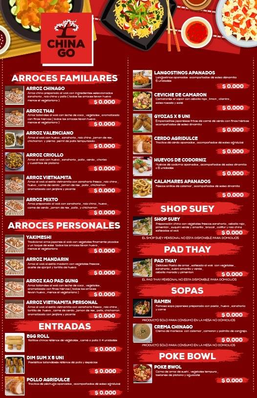 Carta del restaurante China Go, Bogotá
