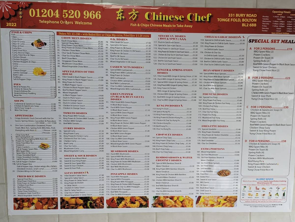 Menu at CHINESE CHEF restaurant, Retford