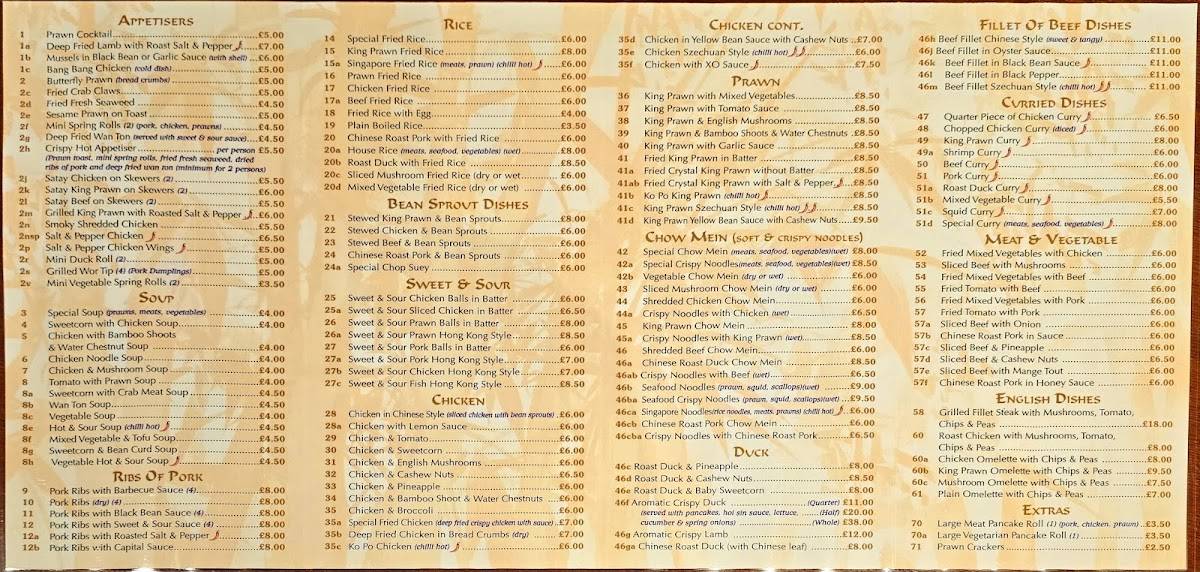 Menu at Chingford Chinese Take Away restaurant, London, 4 Station Rd