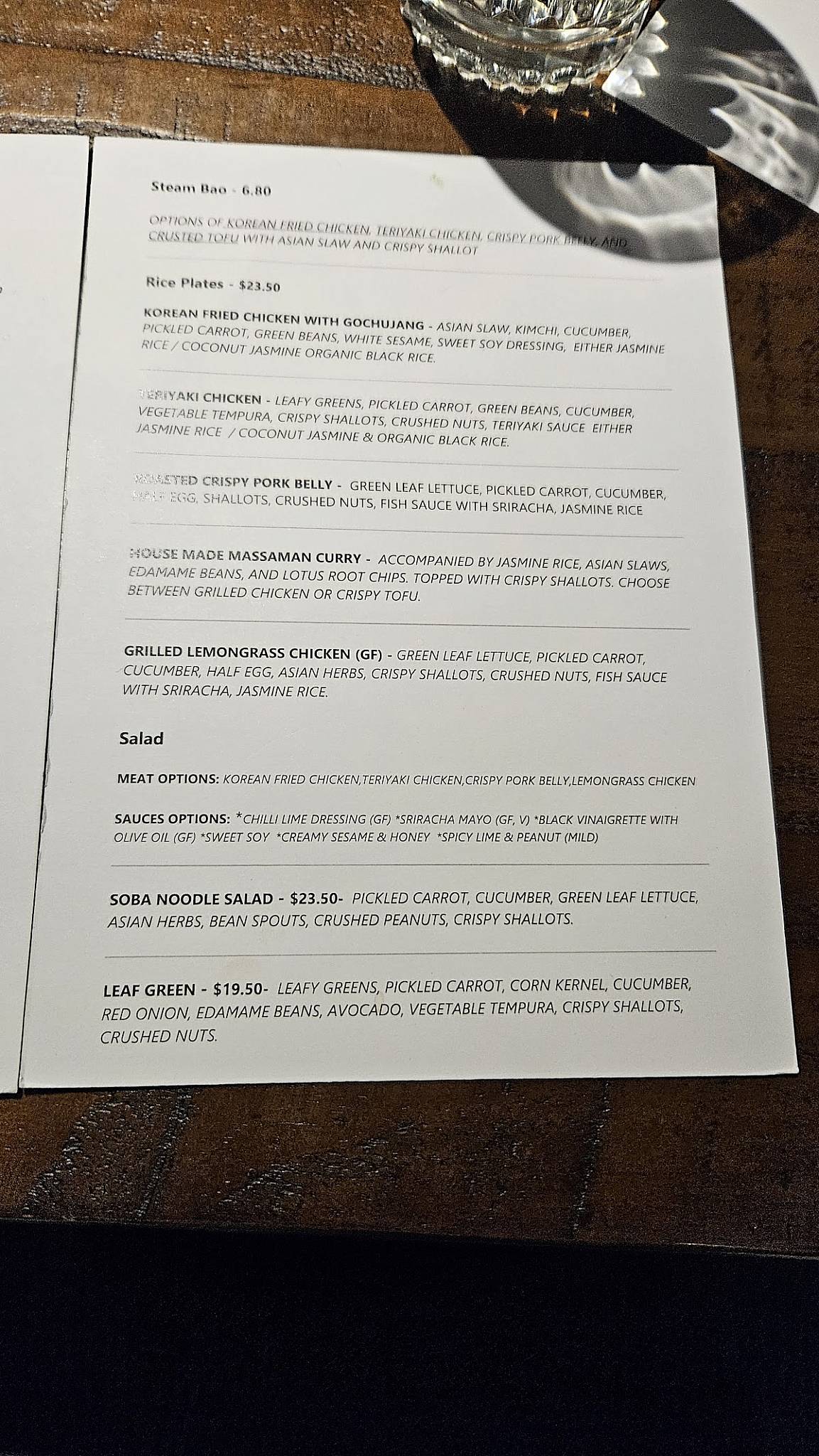 Menu at Chirin Asian Restaurant and Bar, Adelaide