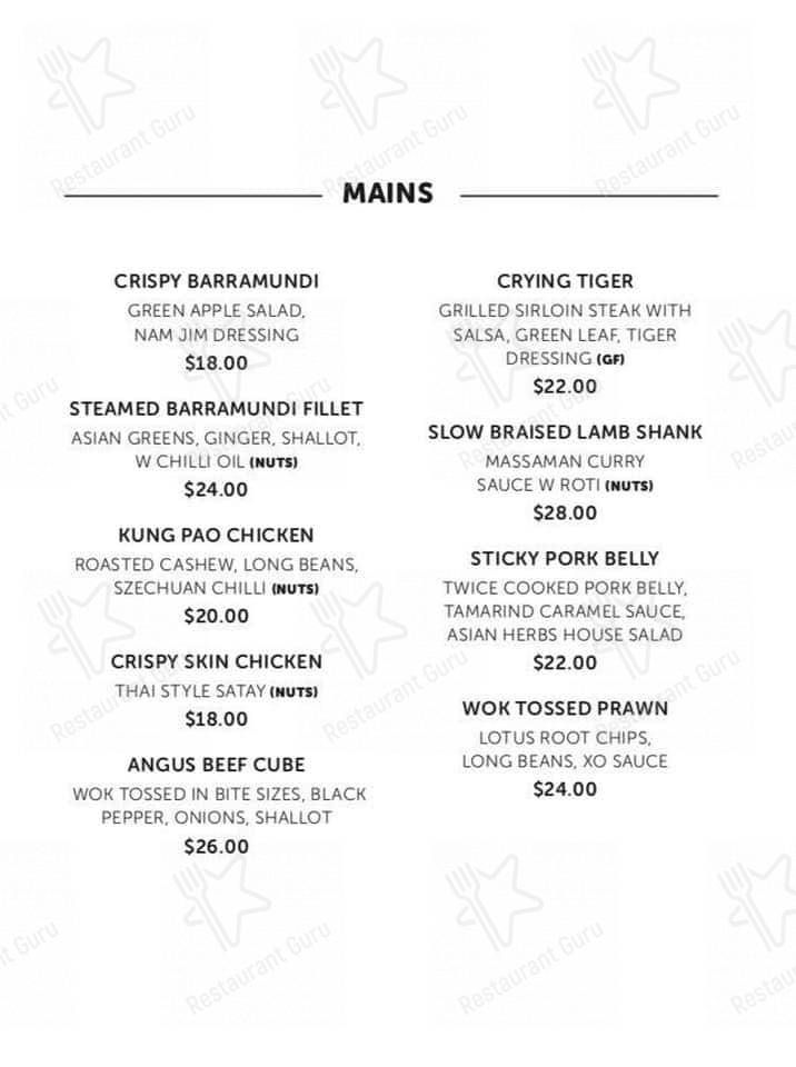 Menu at Chirin Asian Restaurant and Bar, Adelaide