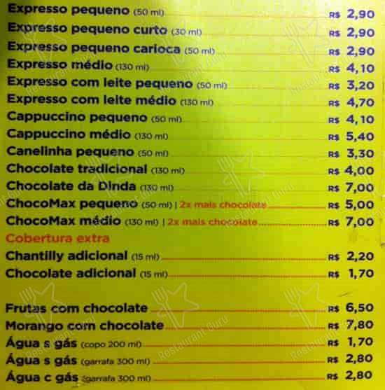 Menu em Chocolates Brasil Cacau café, Rio de Janeiro, Praia de Botafogo