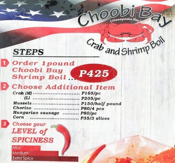 Menu at Choobi Choobi restaurant, Cebu City, 2nd Floor