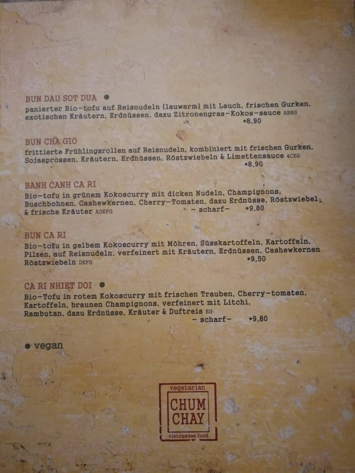 Speisekarte von Chum Chay restaurant, Köln