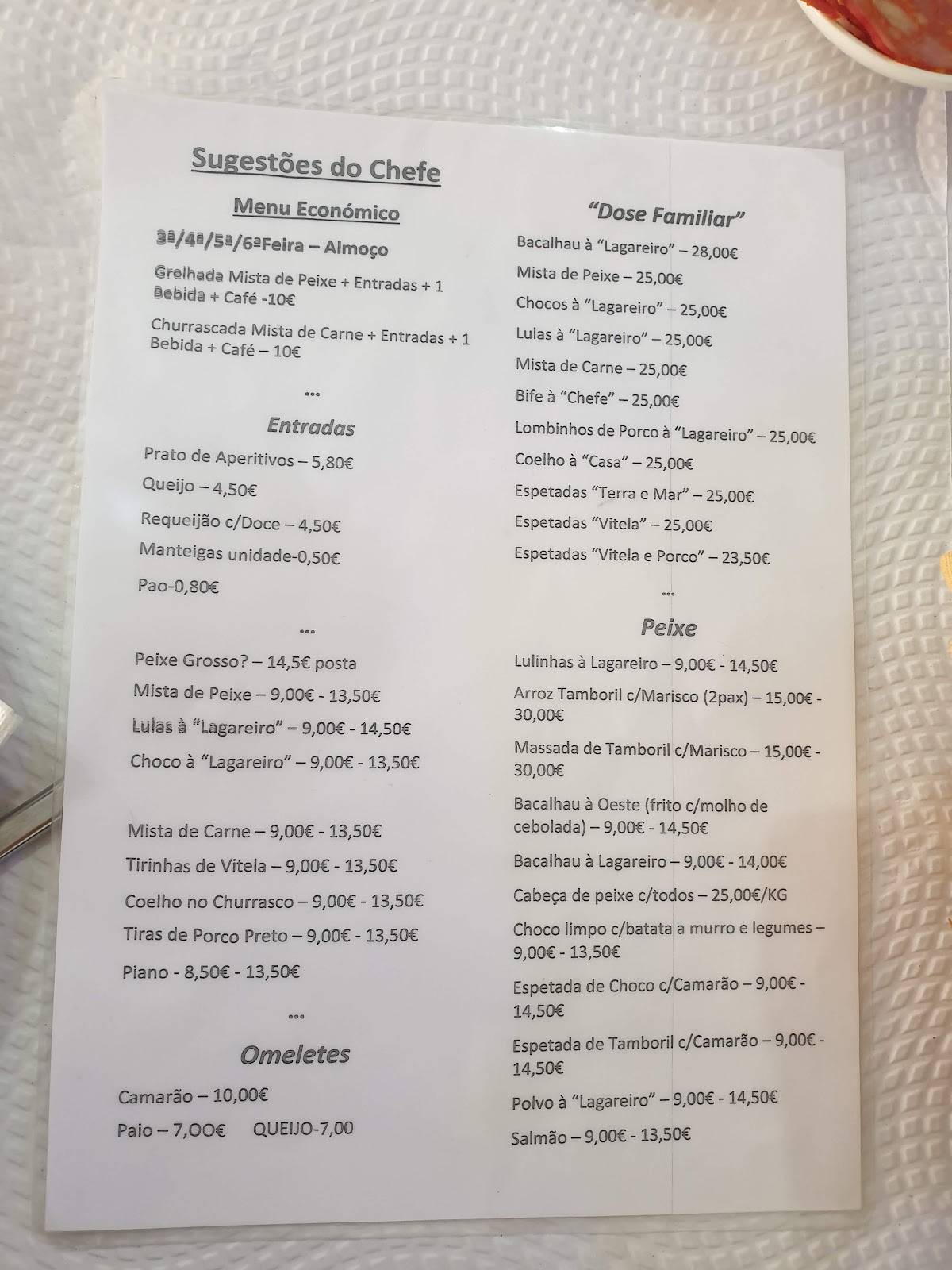 Menu em Churrasqueira do Oeste pub & Bar, Sobral de Monte Agraço