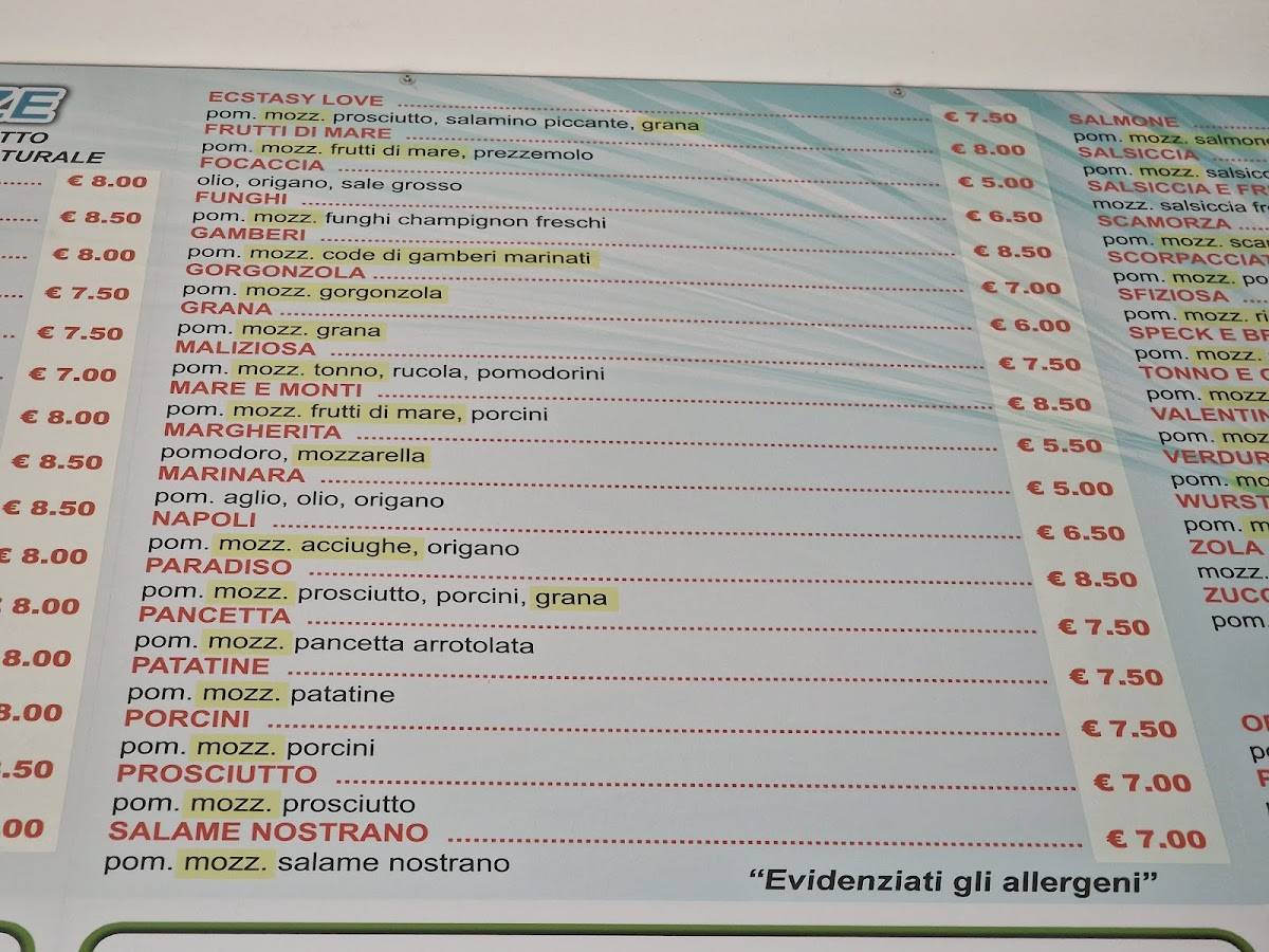 Menu da Ciccio Pizza ristorante, Palazzolo sull'Oglio