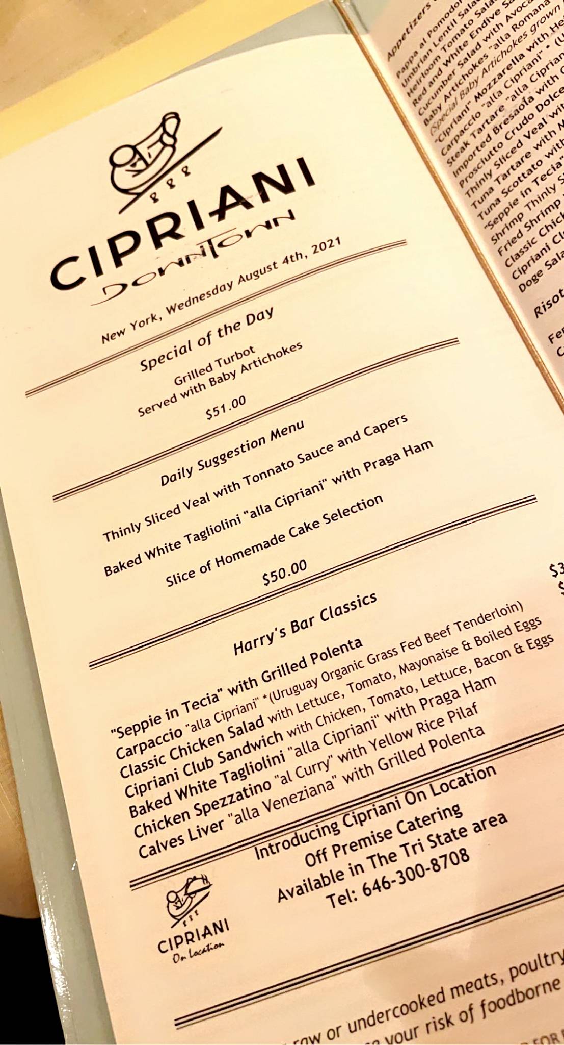 Menu at Cipriani Downtown (New York City) restaurant, New York City ...